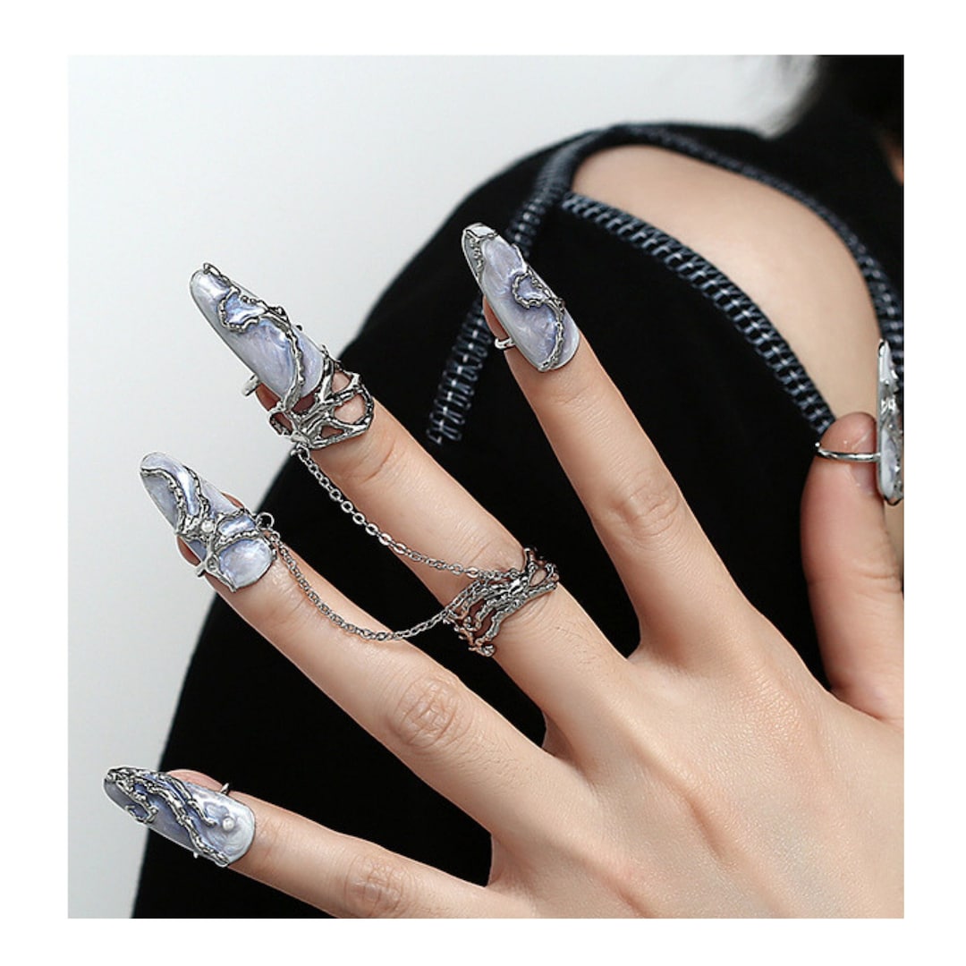 Purple Enamel Fingertip Ring With Pearl, Fingernail Ring, Fingernail ...