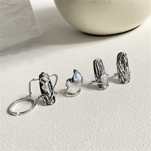 4pcs Silver Nail Ring Set, Fingertip Ring, Nail Art, Open Adjustable ...