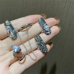 4pcs Silver Nail Ring Set, Fingertip Ring, Nail Art, Open Adjustable ...