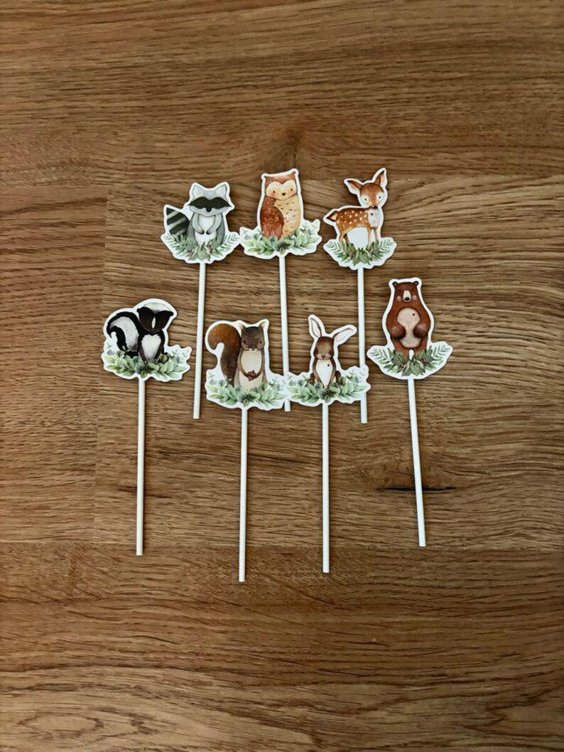 Cake Toppers, Cake Toppers - 7 Pieces - Forest Animals, Birthday - Etsy