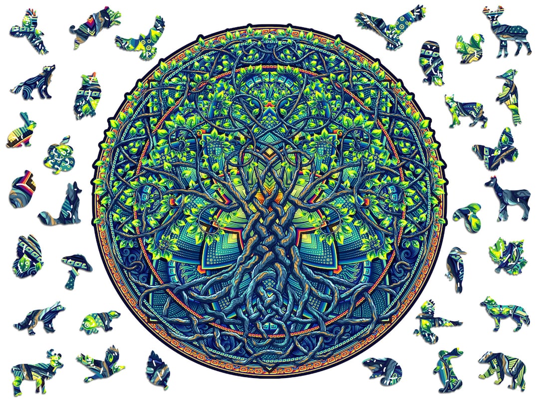 Mandala Tree of Life Wooden Jigsaw Puzzle – Difficult, Unique Shape ...