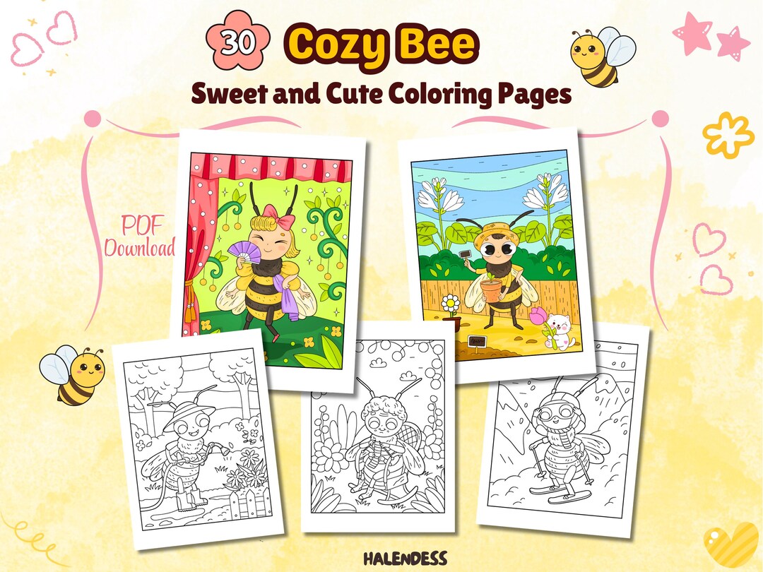 Cozy Bee Coloring Pages for Teens & Adults | Featuring Cute and Comfy ...