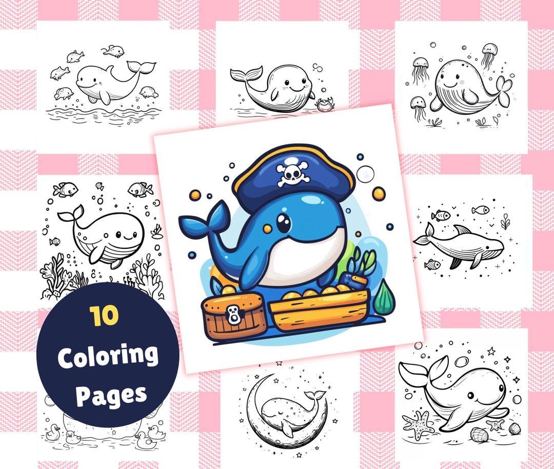 Kawaii Whale Coloring Pages for Kids, Printable Under Water Coloring Pages, Sea Animal Crab ...