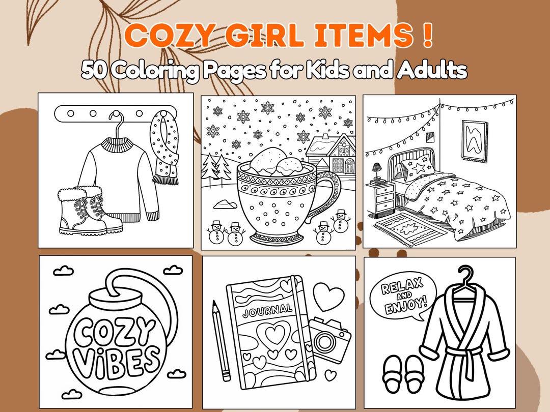 Cozy Girl Items Coloring Pages Advent for Kids and Adults: Bold and ...