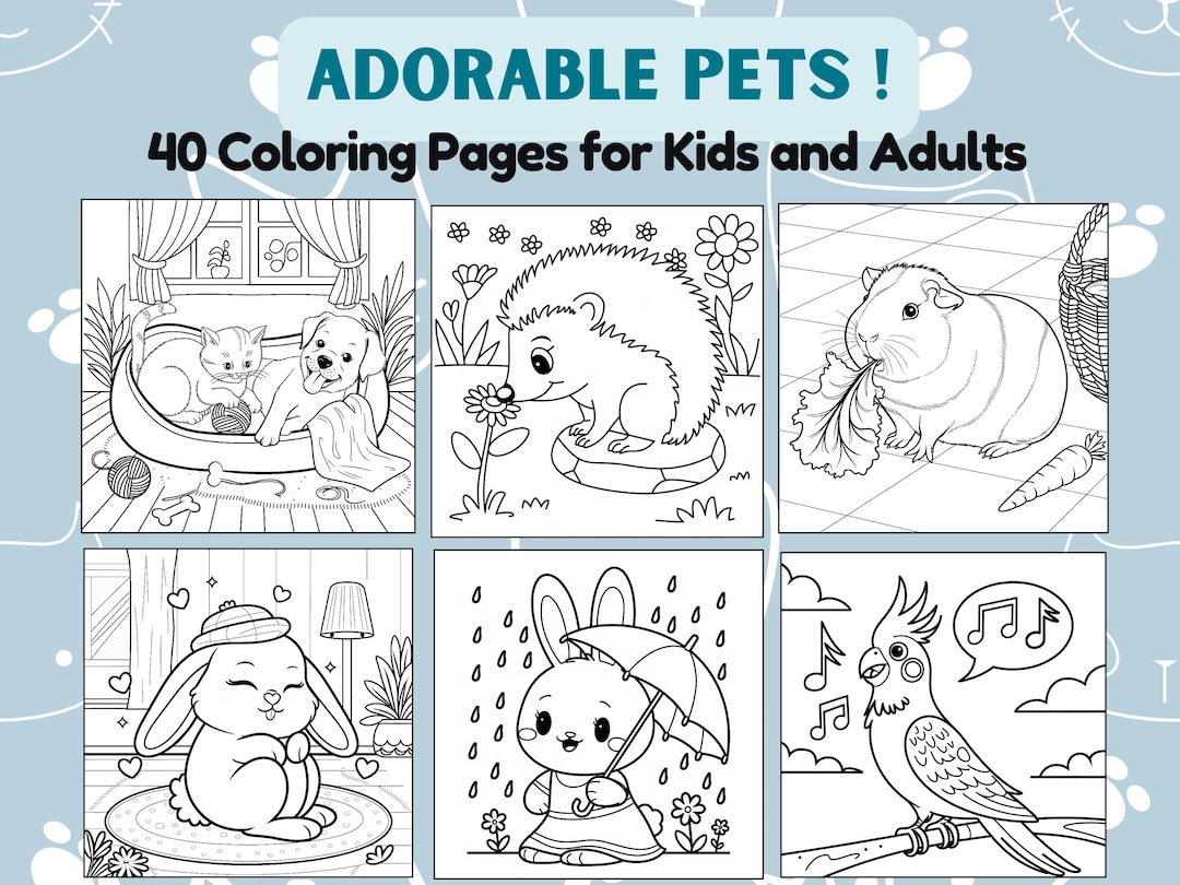Adorable Pets Coloring Pages for Kids and Adults: Cute Animals Such as ...