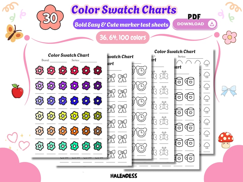 30 Color Swatch Chart Printables – Color Palette Organizer for Alcohol ...