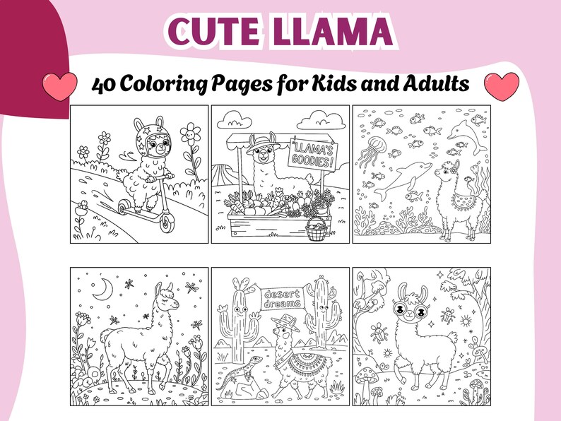40 Cute Llama Coloring Pages for Kids and Adults| Bold and Simple ...