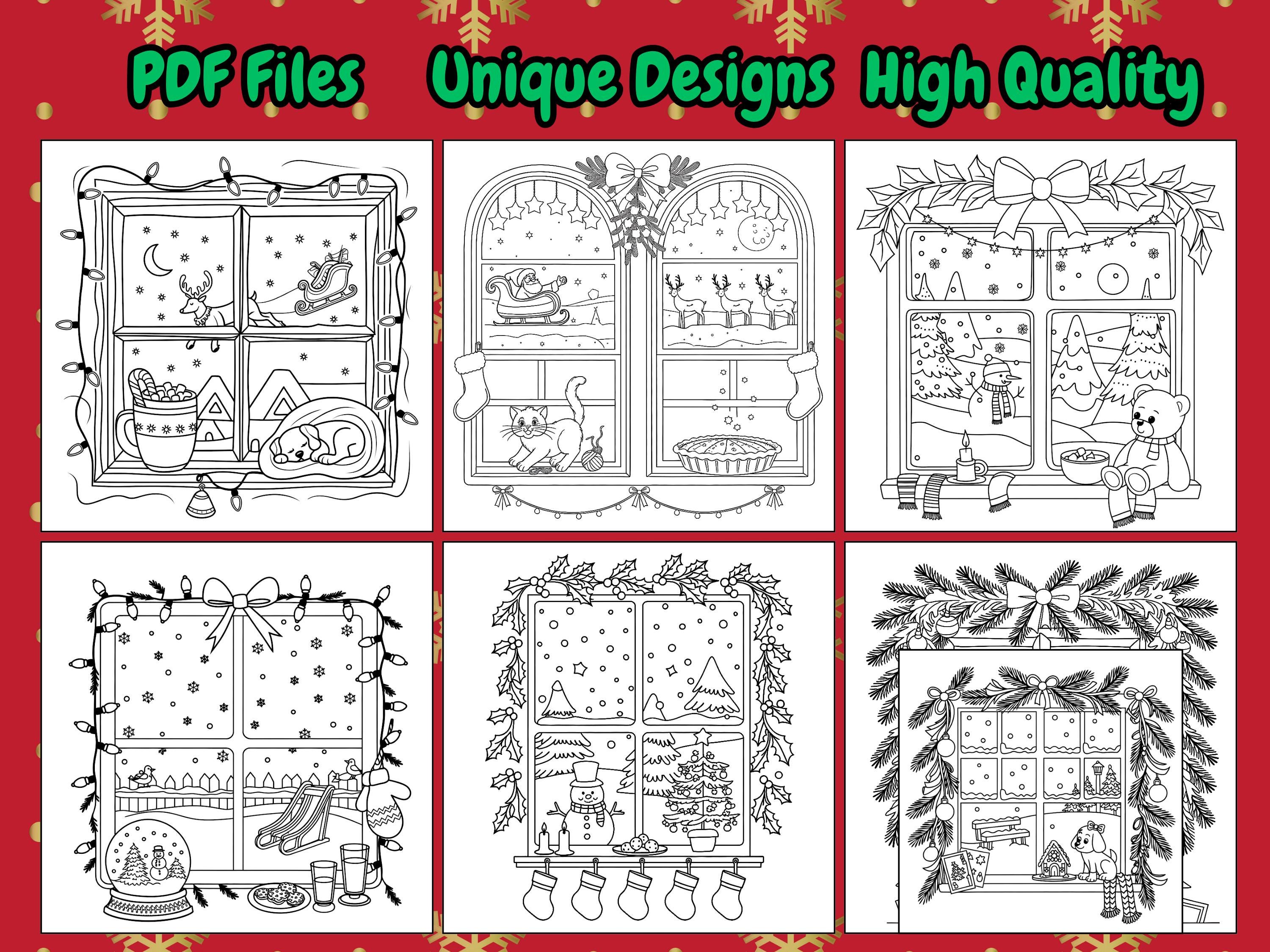 Cozy Christmas Window Coloring Pages for Kids and Adults| Enjoy the ...