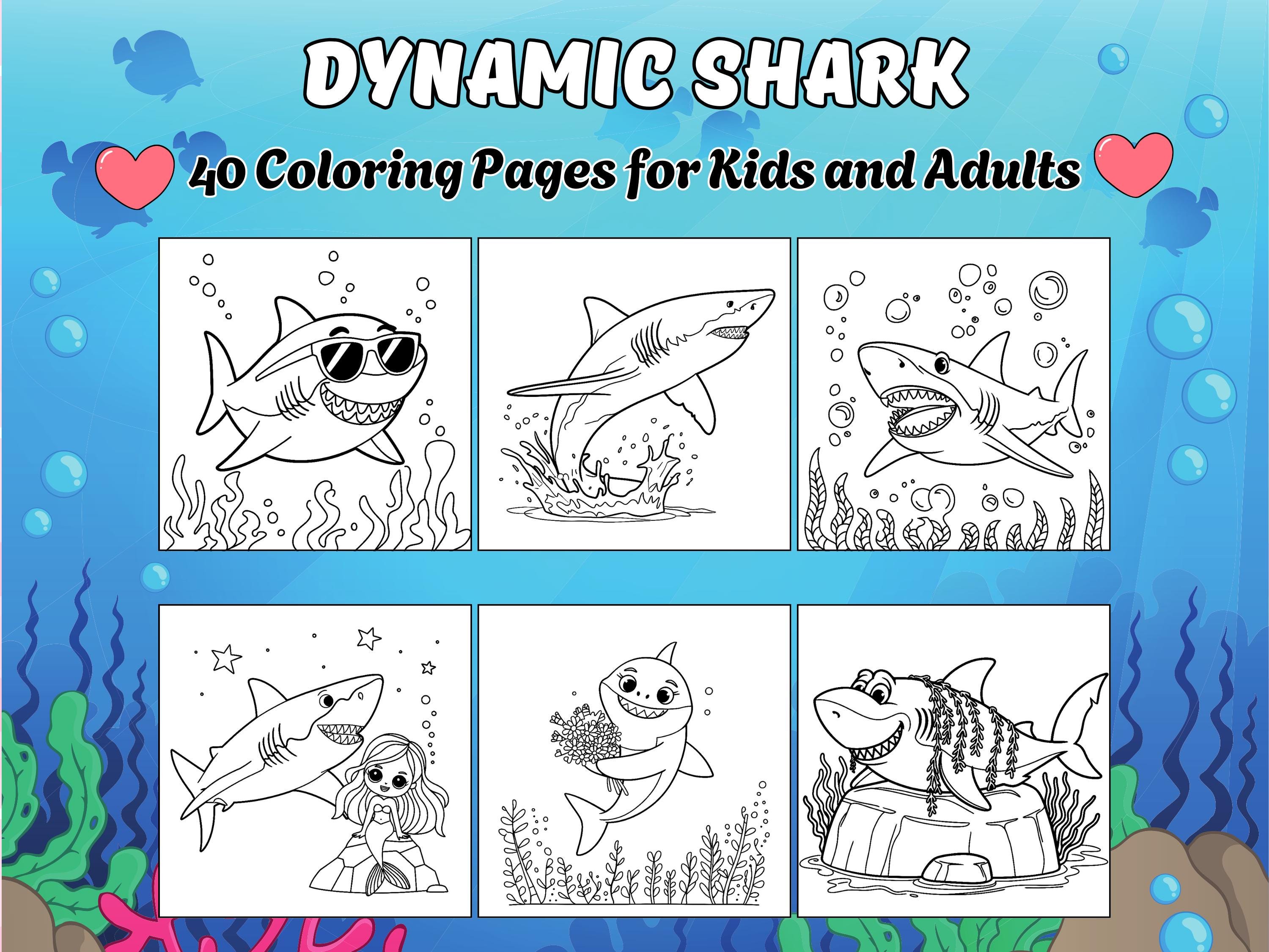 Shark Coloring Pages: 40 Thrilling Ocean Adventures (PDF) - Etsy