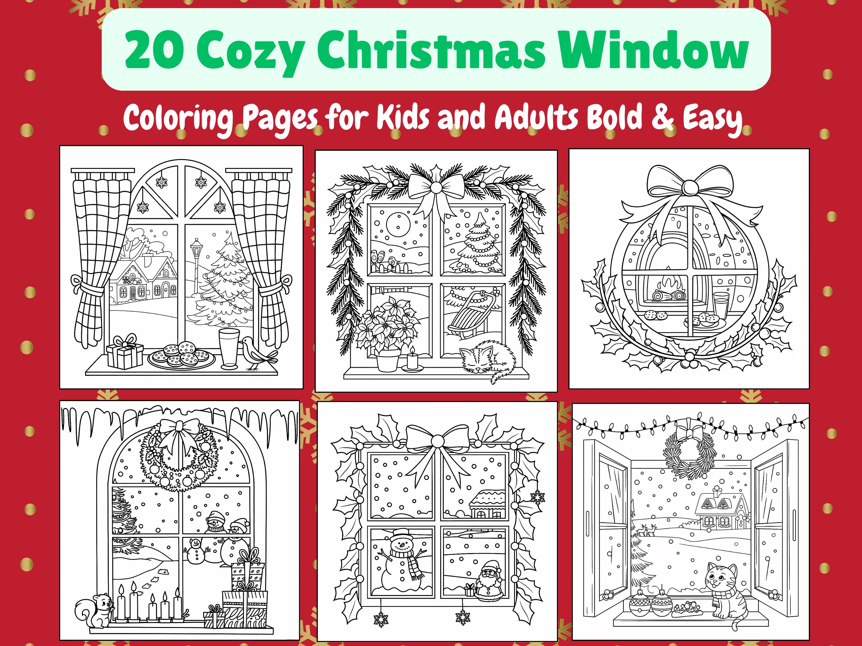 Cozy Christmas Window Coloring Pages for Kids and Adults| Enjoy the ...