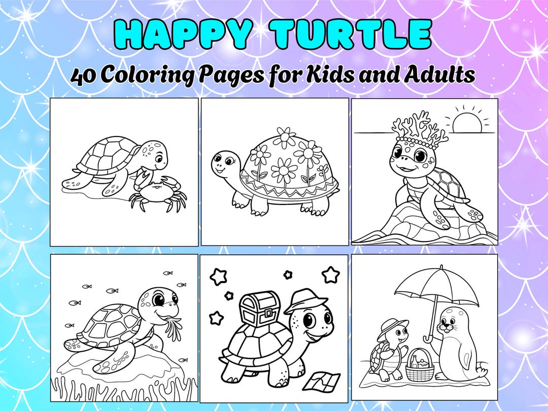Happy Turtle Coloring Pages for Kids and Adults | Simple and Cute Ocean ...