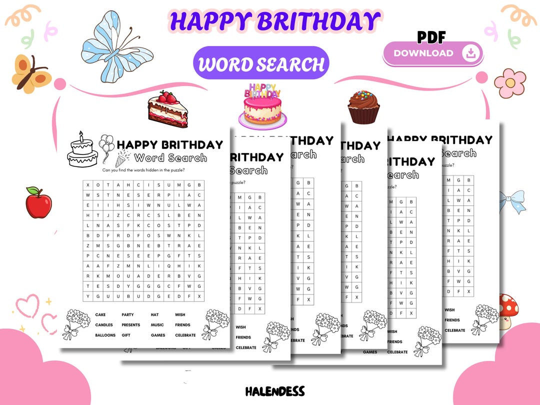 Happy Birthday Word Search Printable – Fun Digital Birthday Puzzle Game ...