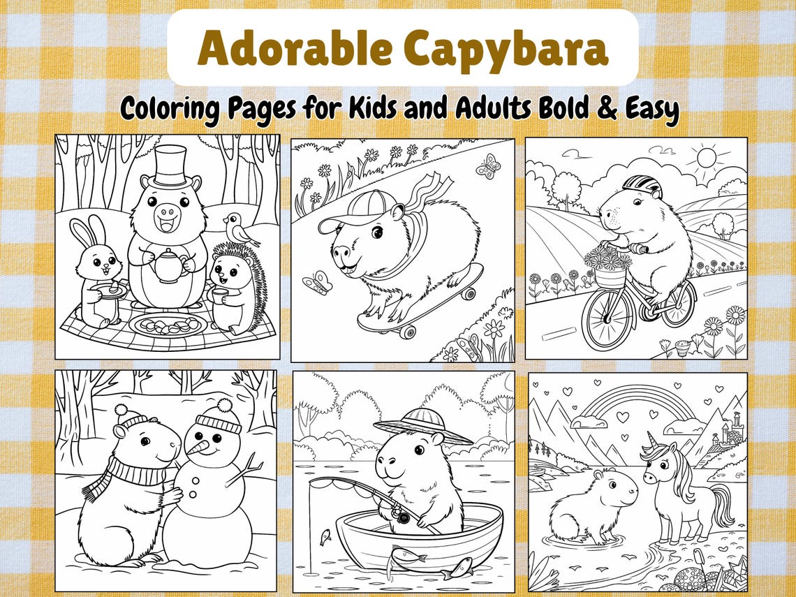 Adorable Capybara Coloring Pages for Kids and Adults Instant Download ...