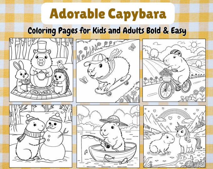 Capybara Coloring Pages for Kids and Adults Instant Download PDF, Cozy ...