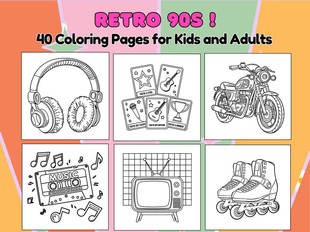 Retro 90s Coloring Pages Fun Designs for Kids & Adults| Celebrate the ...