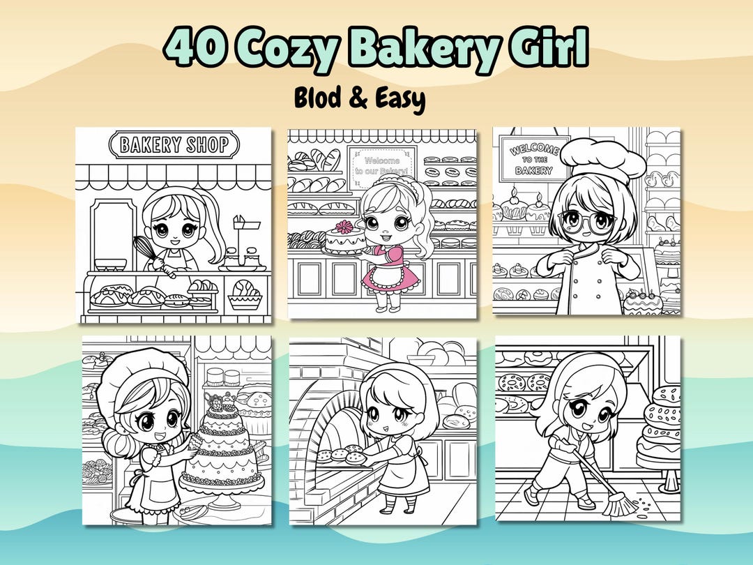 Cozy Bakery Girl Coloring Pages for Kids and Adults Featuring Bold and ...