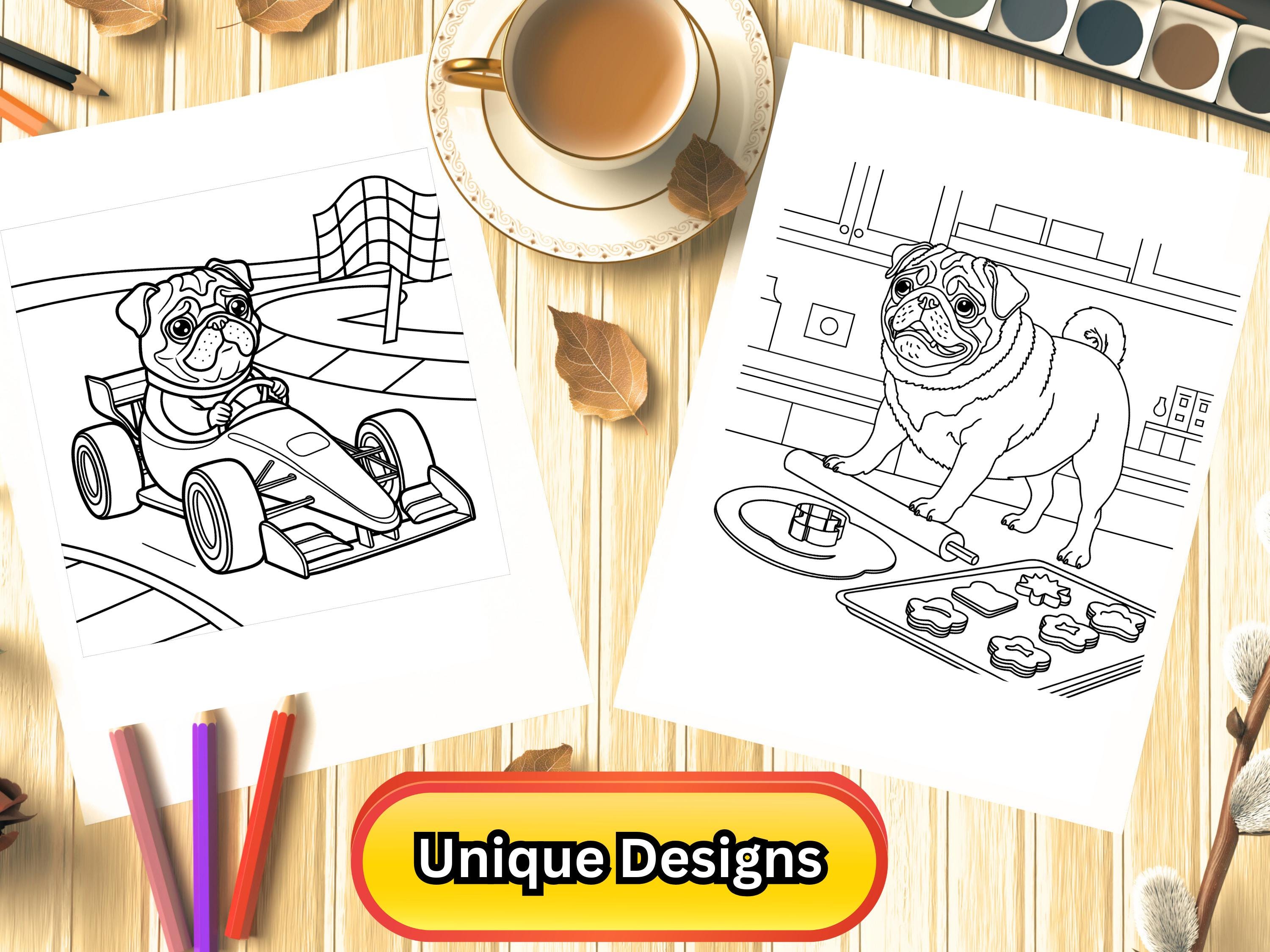 Cute and Easy Pug Coloring Pages for Kids| Adorable Printable Dog ...