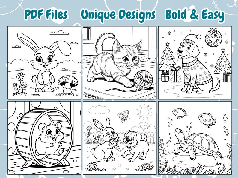 Adorable Pets Moments Coloring Pages for Kids and Adults: Cute Animals ...