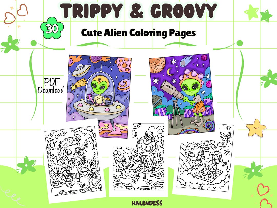 Trippy & Groovy Alien Coloring Pages for Adults and Teens – Cute ...