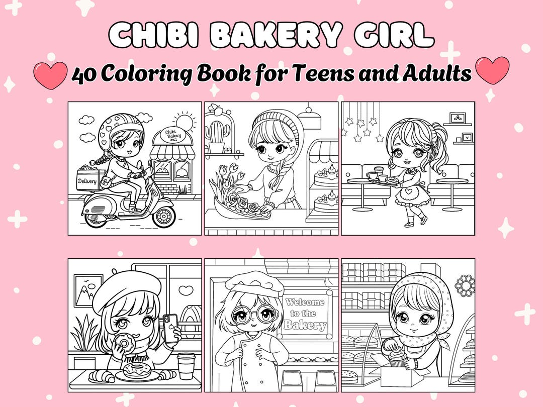 Chibi Bakery Girl Coloring Pages | for Teens and Adults Featuring Cute ...