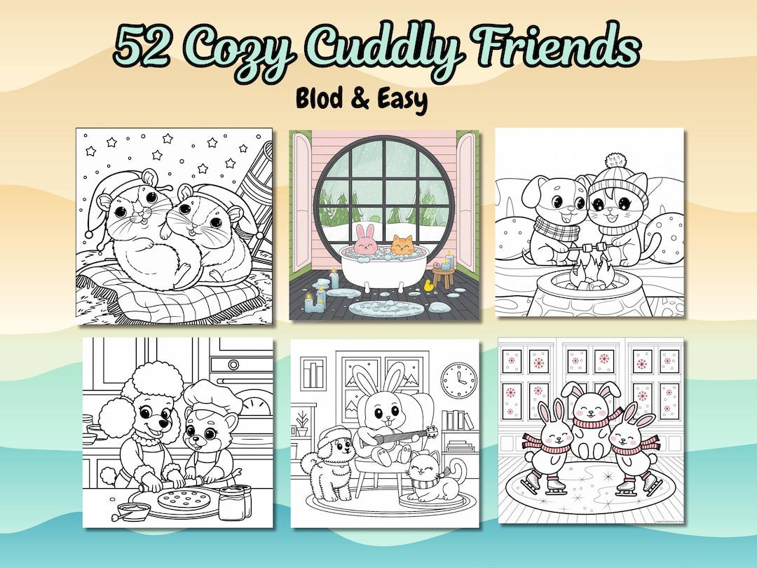 Cozy Cuddly Friends Coloring Pages for Kids and Adults| Featuring Hygge ...
