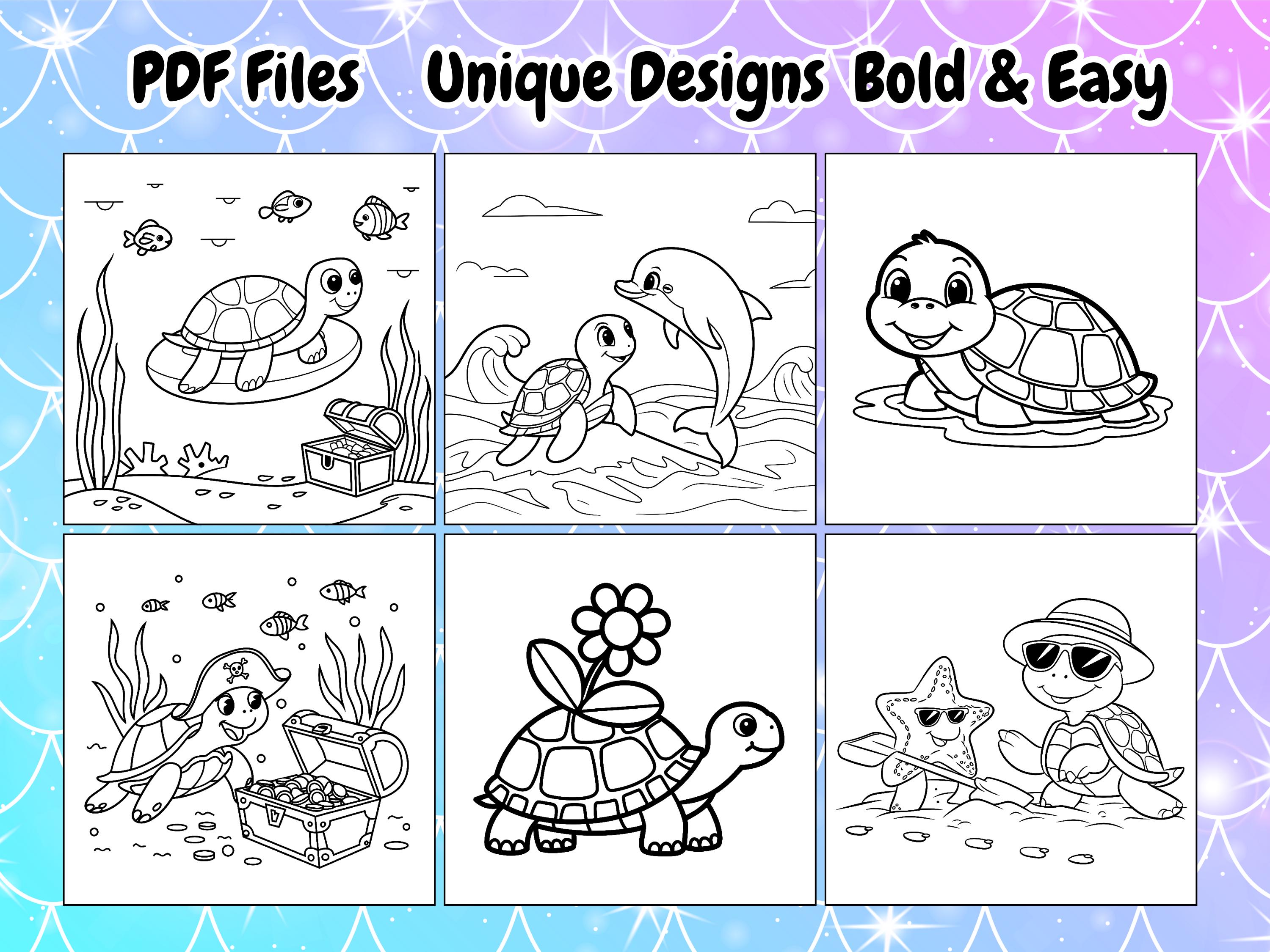 Happy Turtle Coloring Pages for Kids and Adults | Simple and Cute Ocean ...
