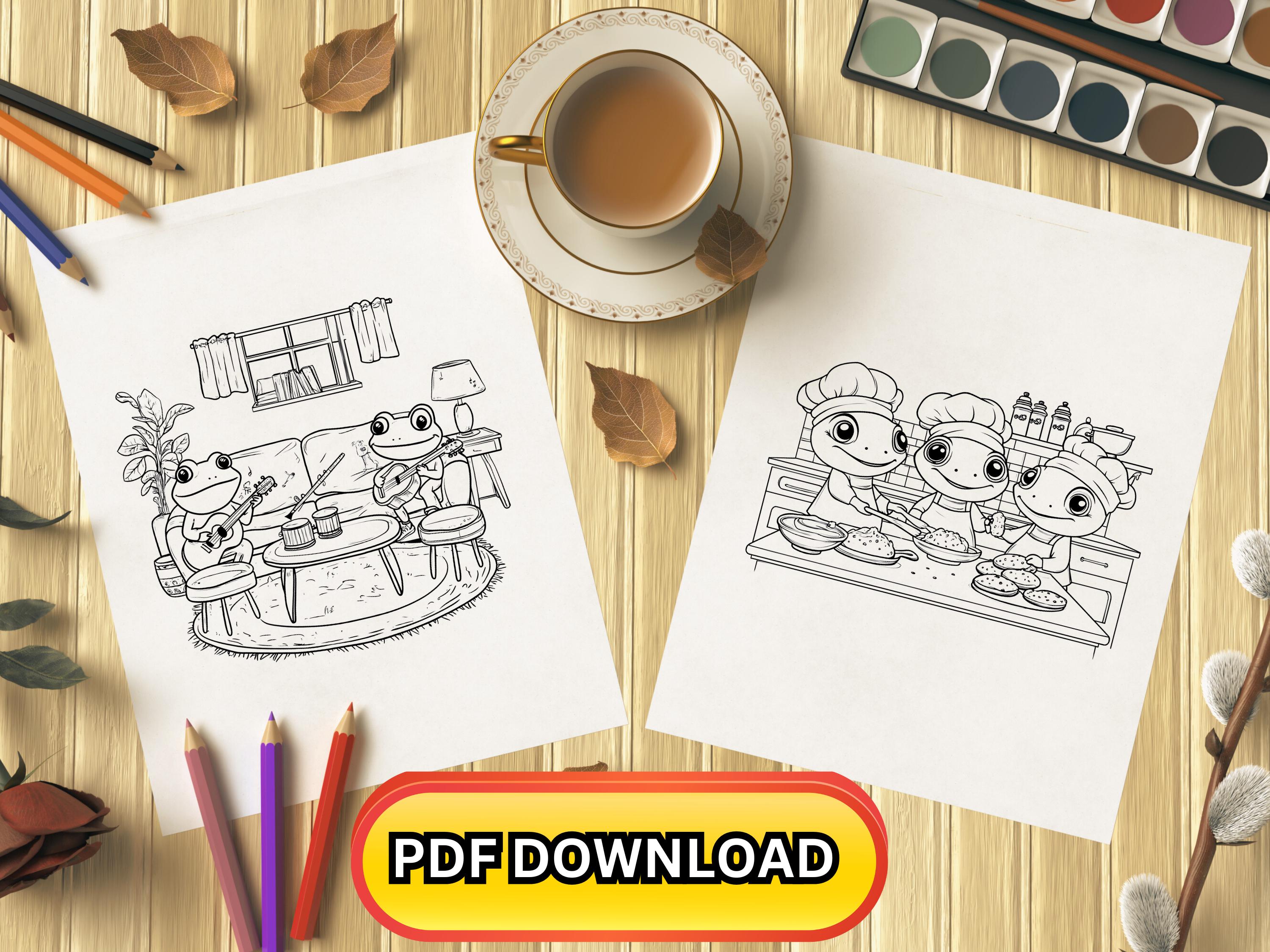 Cozy Home Frogs Coloring Pages, Cute Frog Activity Pages, Printable ...