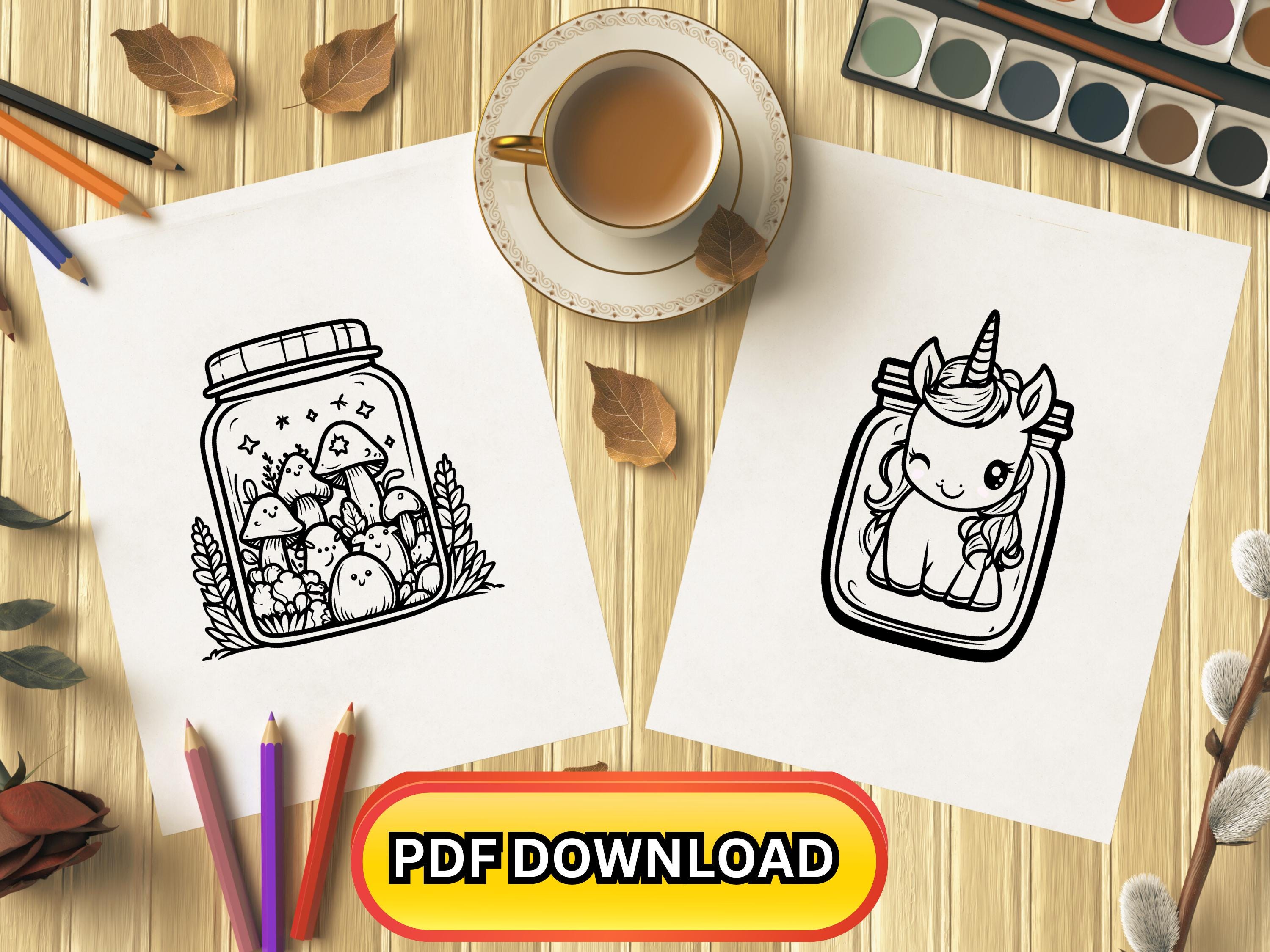 Blod and Easy Magic Jar Coloring Page | Kawaii Magic Jar Coloring Book ...