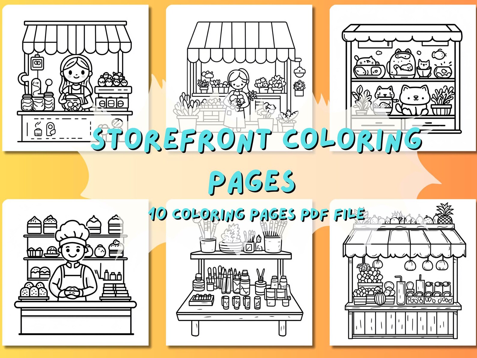 Storefront Coloring Pages for Kids, Kawaii Town Storefront Coloring for ...