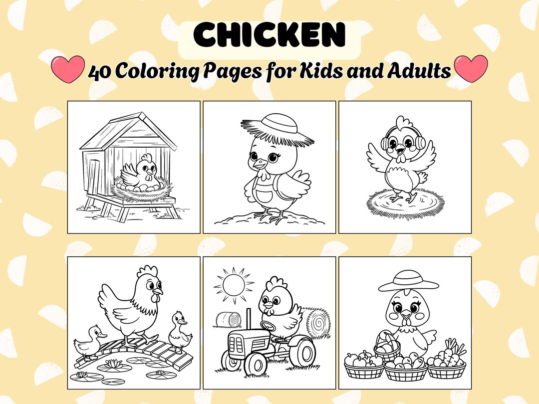 Chicken Coloring Pages: Fun Farmyard Scenes for Kids & Adults (PDF) - Etsy