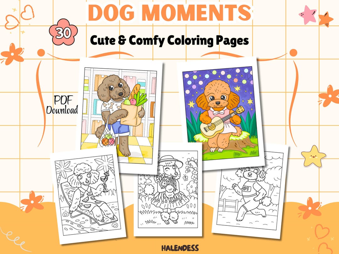 Dog Moments Coloring Pages for Adults and Teens – Adorable Puppy Scenes ...