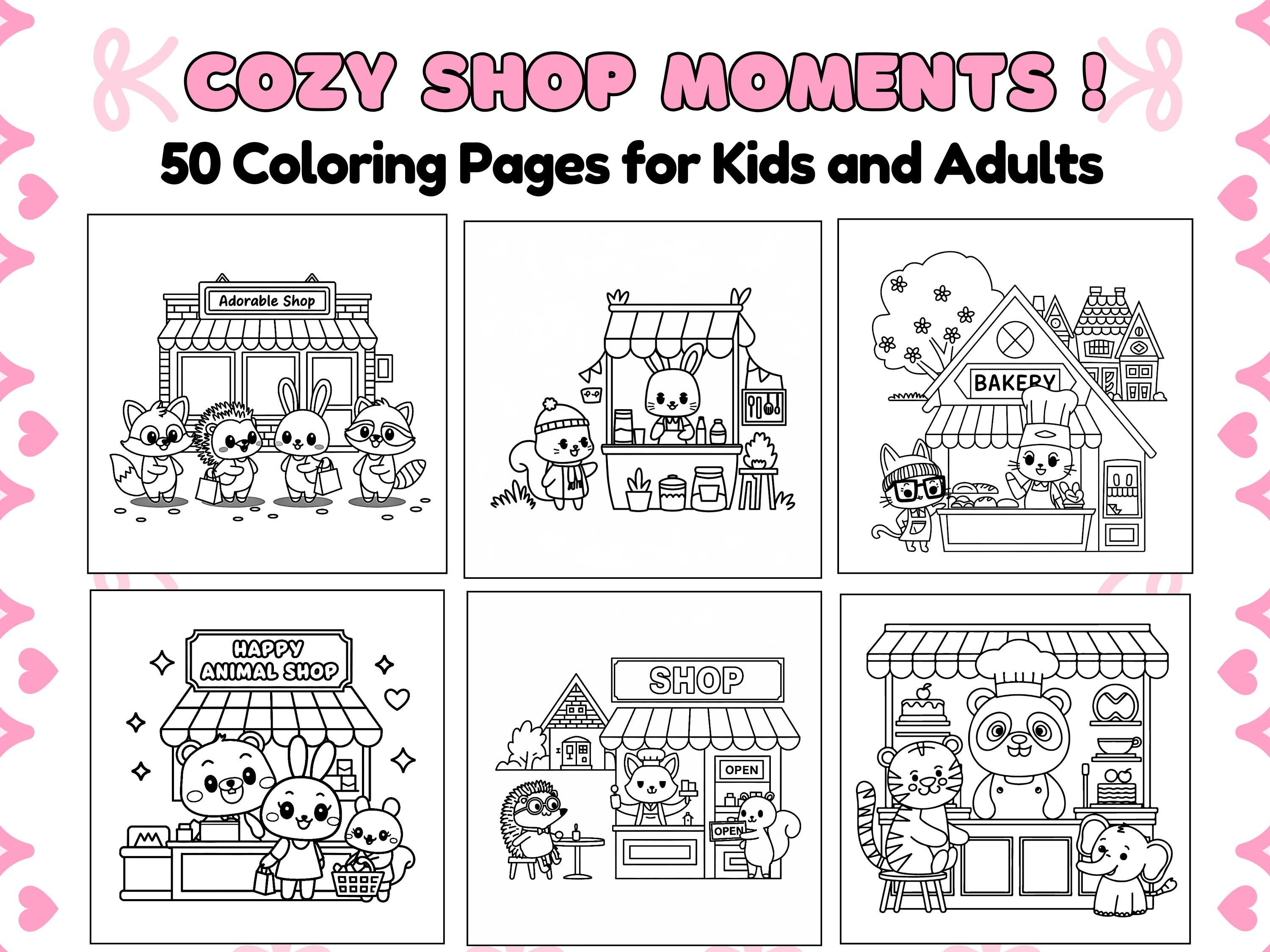 Cozy Shop Moments Coloring Pages: for Kids and Adults Featuring ...