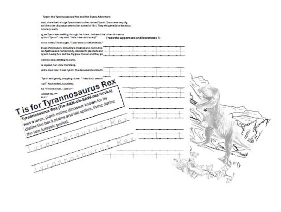 T is for Tyrannosaurus Rex Dinosaur Alphabet Tracing & Coloring Pages ...