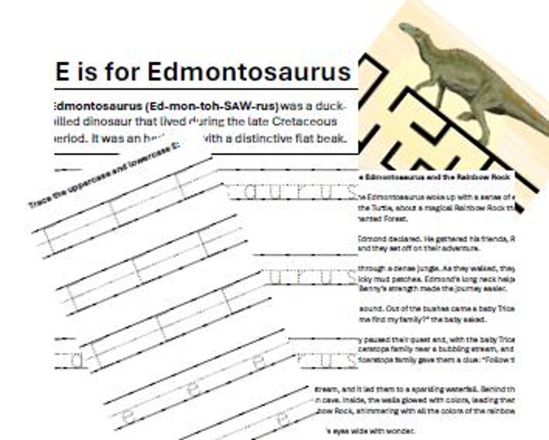 E is for Edmontosaurus Dinosaur Alphabet Tracing & Coloring Pages - Etsy