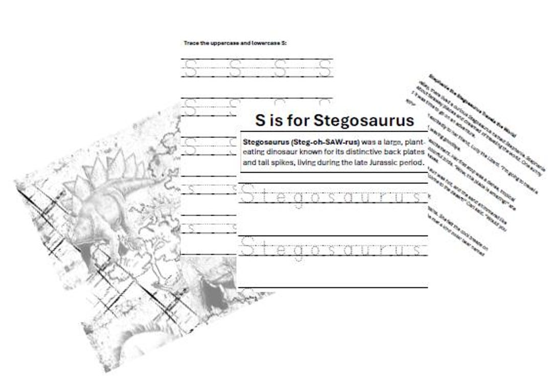 S is for Stegosaurus Dinosaur Alphabet Tracing & Coloring Pages - Etsy