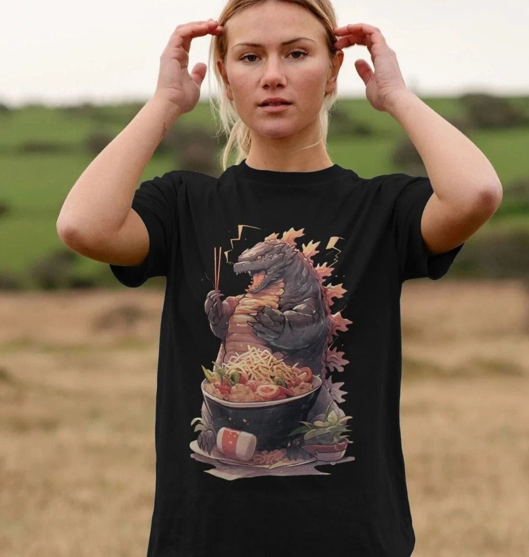 Godzilla Munchies : Eating Ramen, Godzilla T-shirt, Ramen Noodle Shirt ...