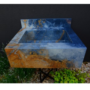 Custom Made Ocean Blue Bathroom Sink, Kitchen Sink, Marble Look ...
