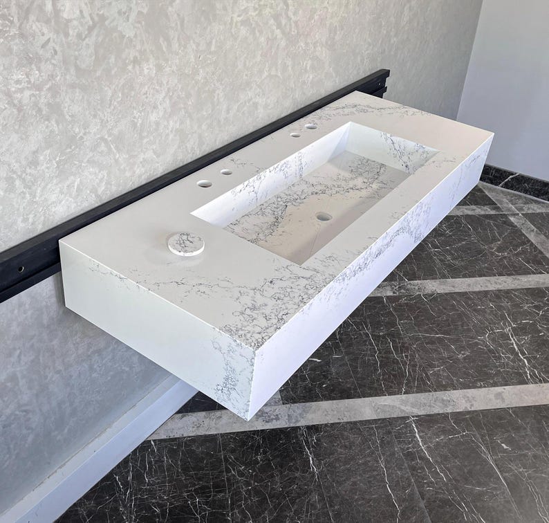 Handcrafted Calacatta Riviera Quartz Sink: Custom Bathroom Vanity - Etsy