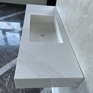 Handcrafted Calacatta Gold Quartz Sink: Integrated Countertop Vanity - Etsy