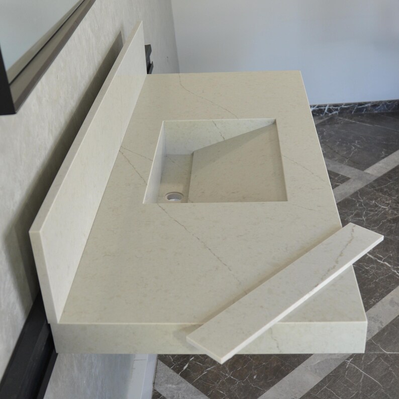 Handcrafted Quartz Bathroom Countertop With Integrated Sink - Coante ...
