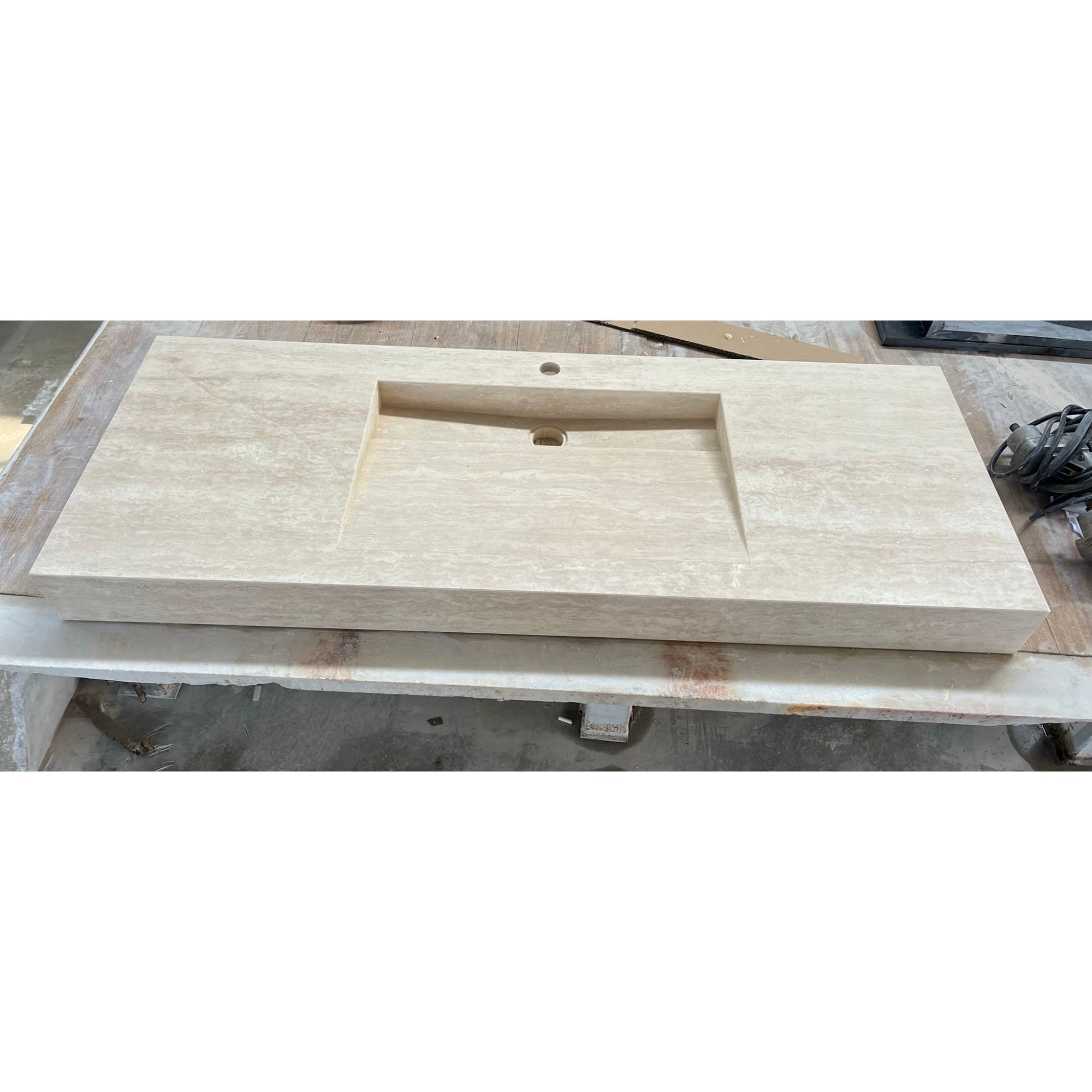 Handmade Light Beige Travertine Ramp Vessel Sink: Custom Bathroom ...