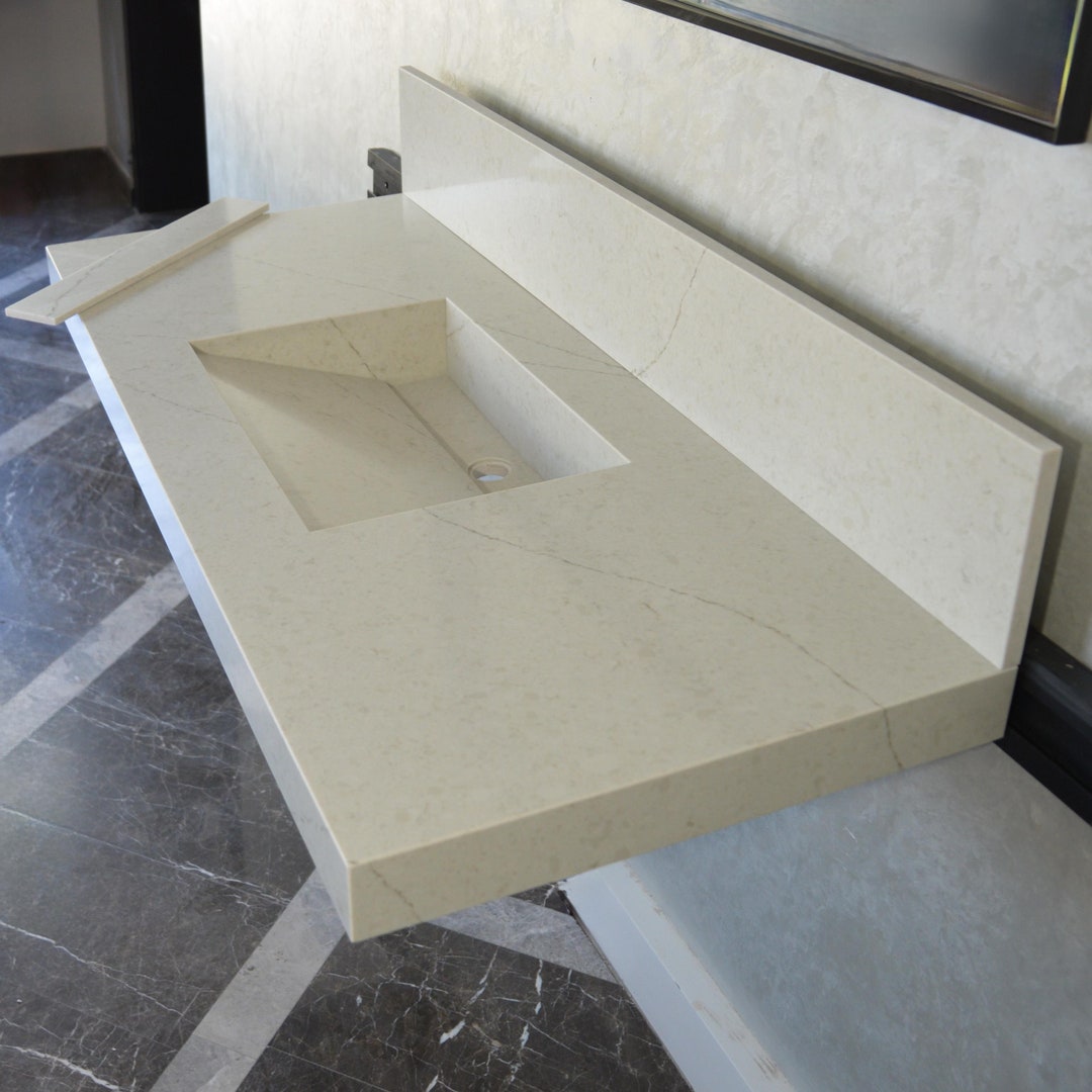 Handcrafted Quartz Bathroom Countertop With Integrated Sink - Coante ...