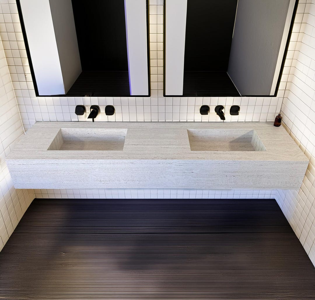 Custom Order Sink, Dekton - Marmorio Porcelain Double Sink, Marble Look ...