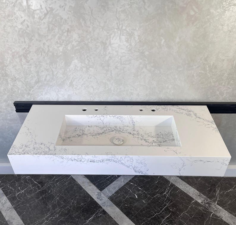 Handcrafted Calacatta Riviera Quartz Sink: Custom Bathroom Vanity - Etsy