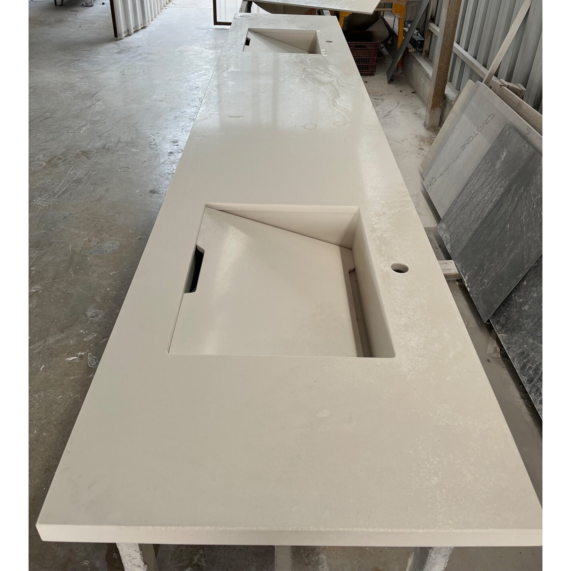 Custom Double Sink Integrated Custom Quartz Countertop, Double Kitchen ...
