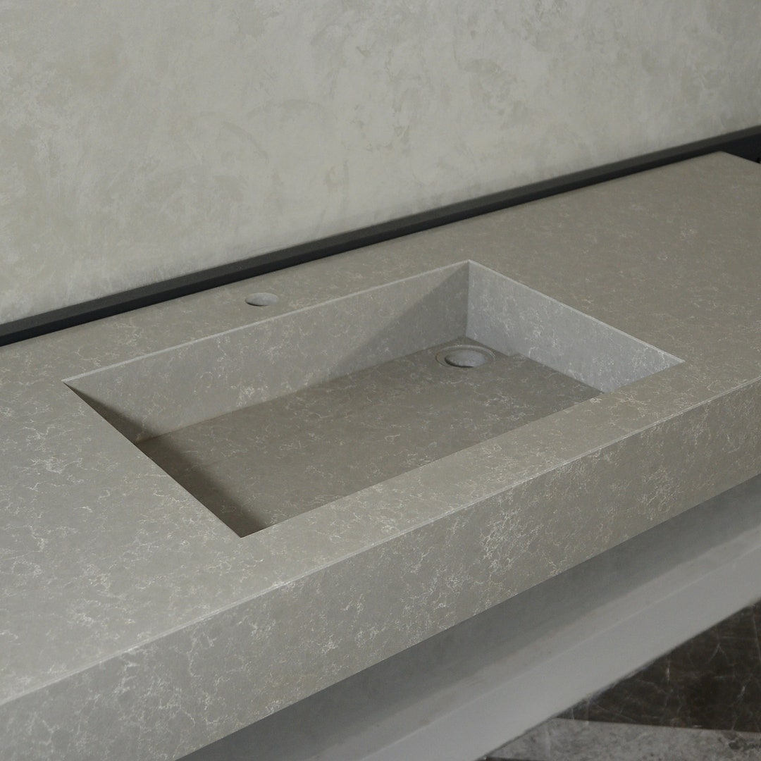 Gray Quartz Sink, Vessel Sink, Sink Integrated Custom Quartz Countertop ...