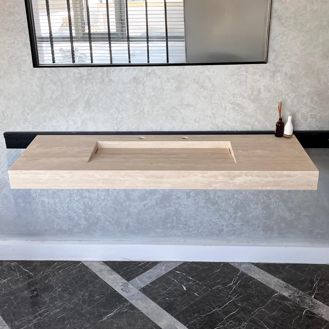 Handmade Vein Cut Beige Travertine Sink: Custom Bathroom Vanity Top - Etsy