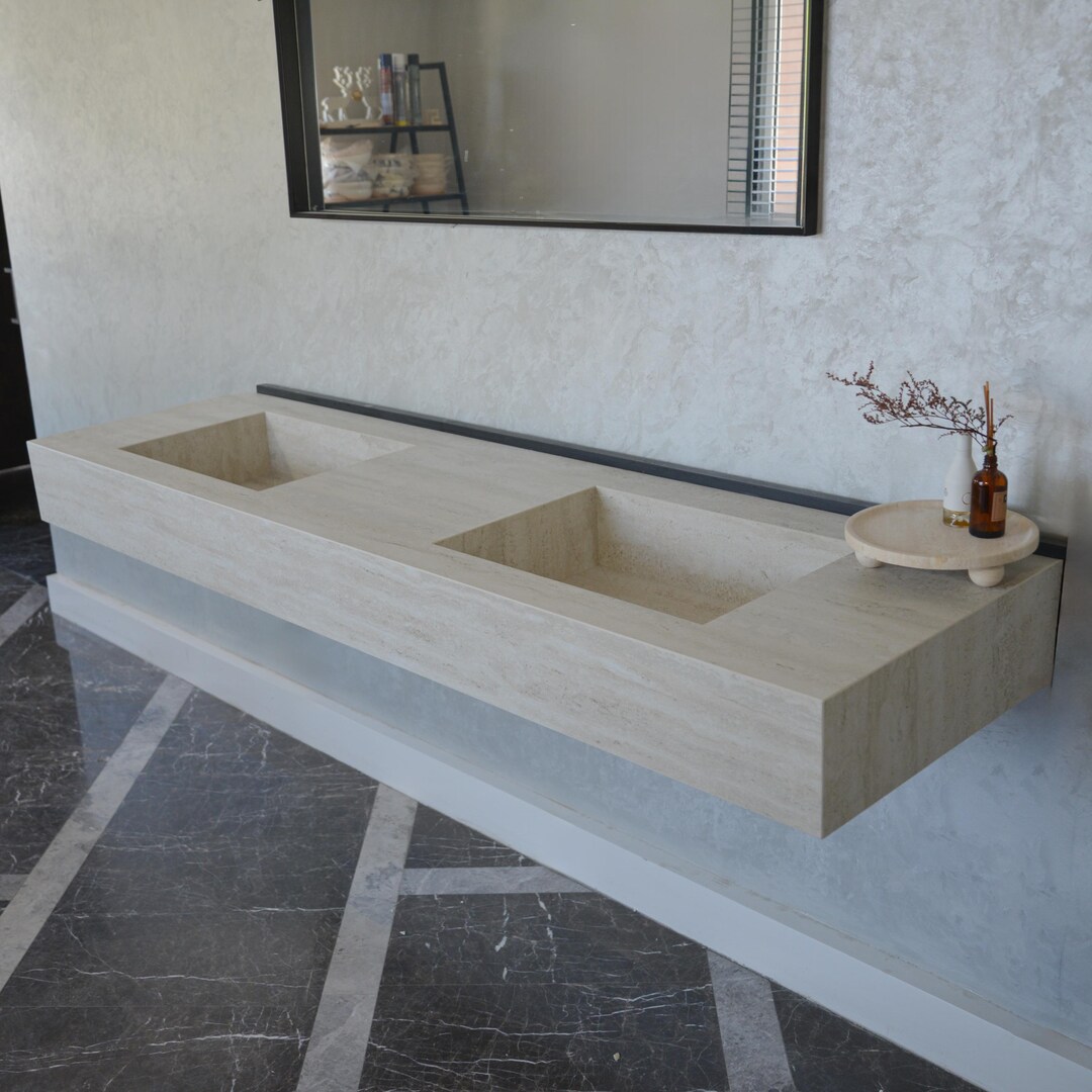 Custom Order Sink, Infinity Travertino Chiaro Porcelain Double Sink ...