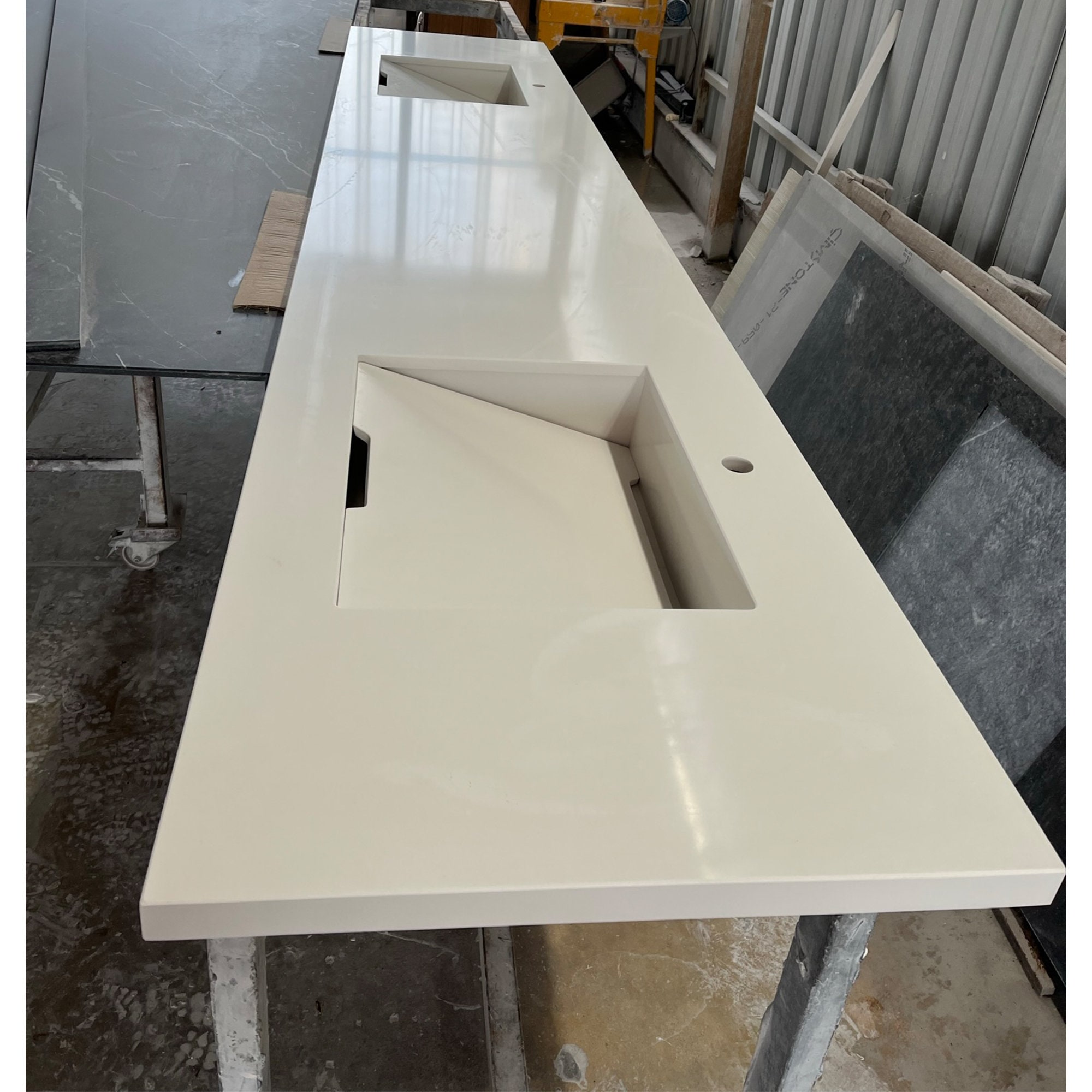 Custom Double Sink Integrated Custom Quartz Countertop, Double Kitchen ...