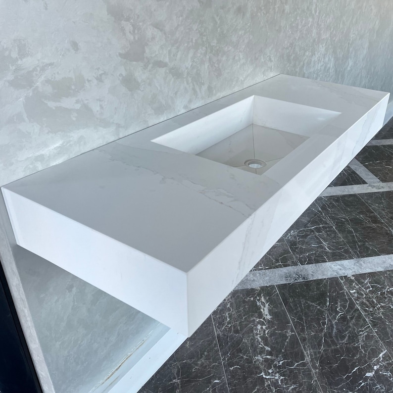 Sink Integrated Custom Quartz Countertop Custom Kitchen Sink - Etsy